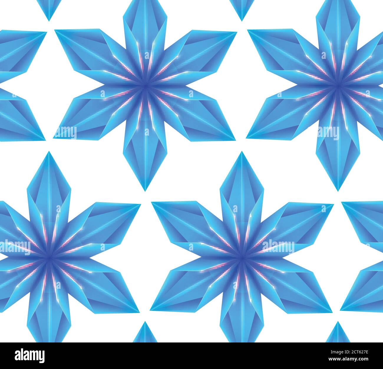 Seamless pattern with 3d blue origami snowflakes in row on white ...