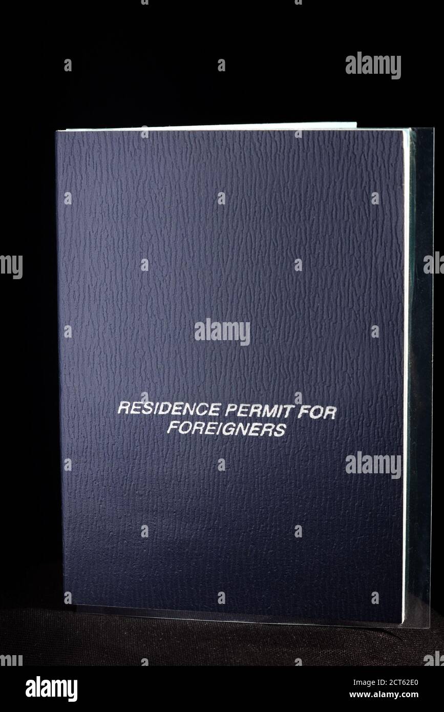 Residence permit for foreigners card against black background Stock ...