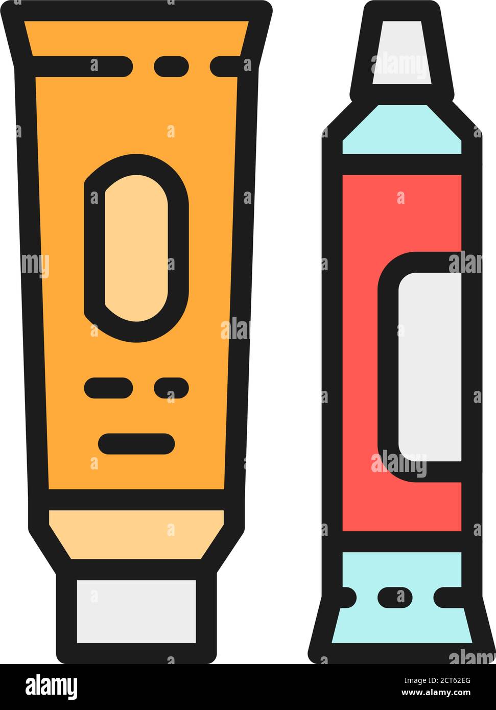 Vector hand cream, cosmetic tubes, toothpaste flat color line icon ...