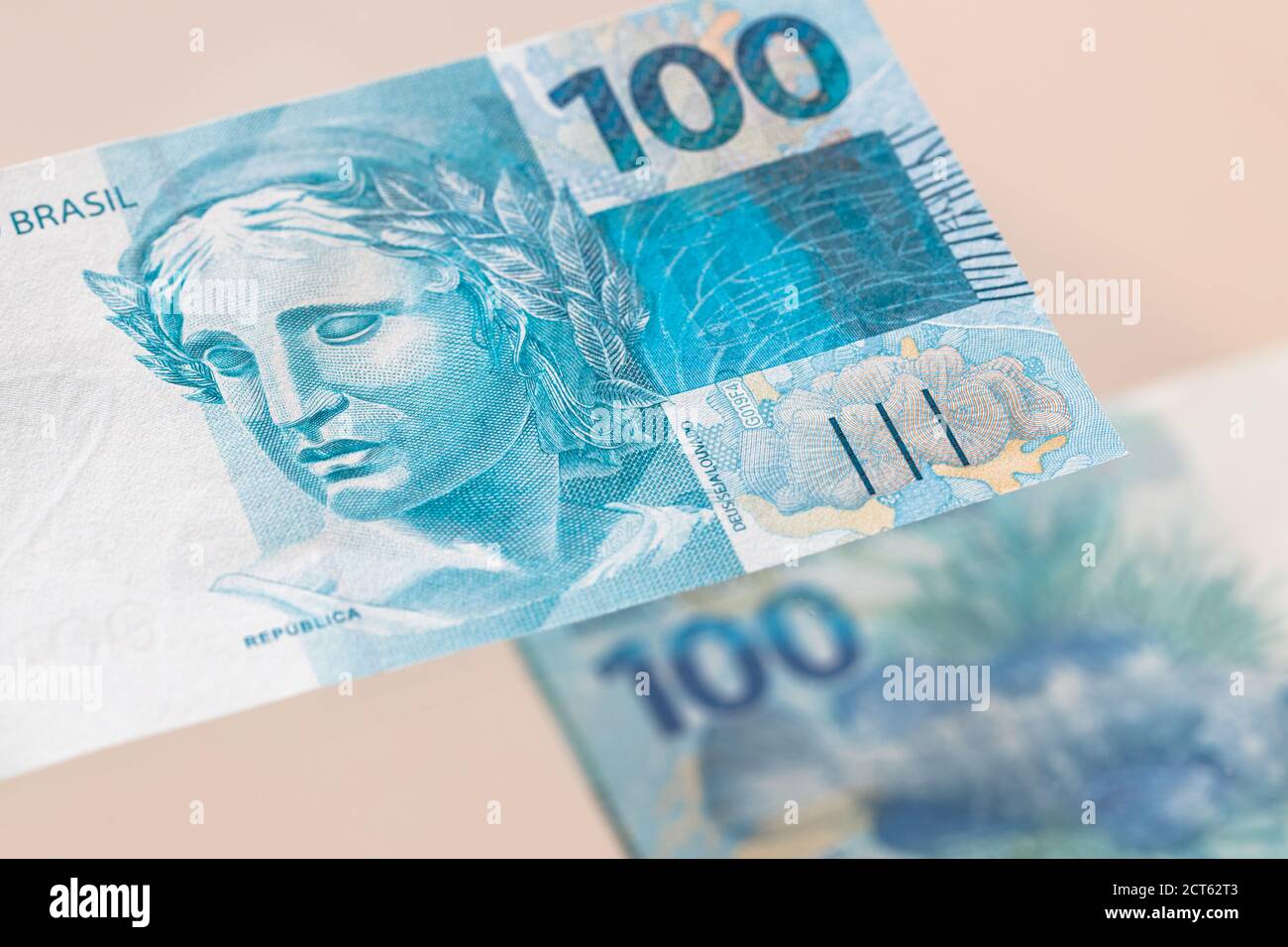 Brazilian money, Paper notes with the highest value of 100 Reais Stock ...