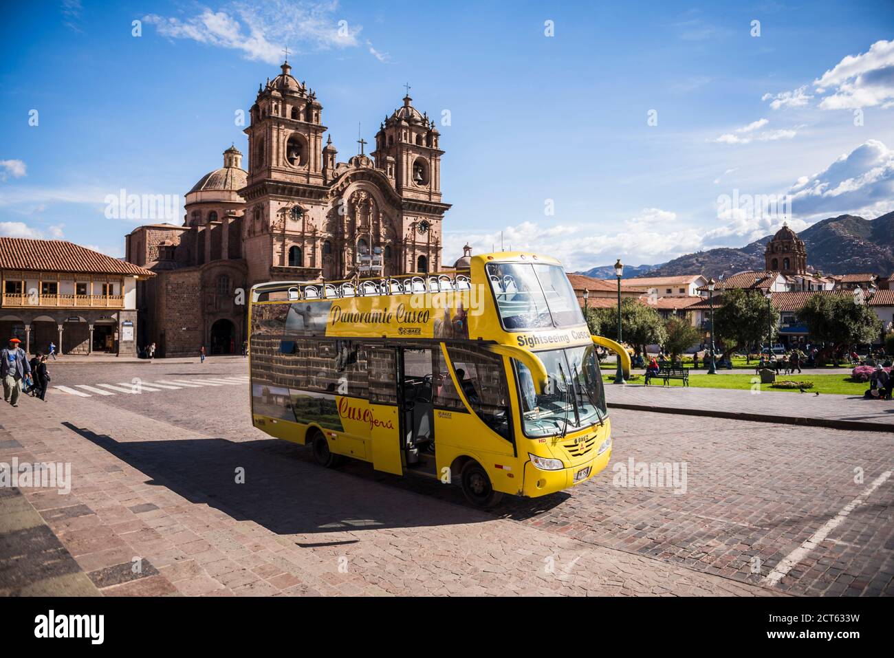 Sightseeing Cusco city tour bus infront of Church of the Society of ...