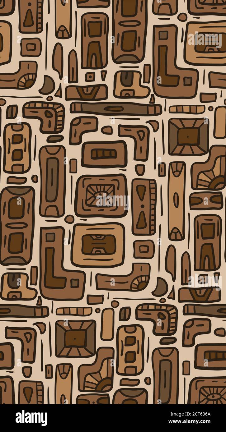 Seamless texture with tribal doodle pattern from geometric shapes ...