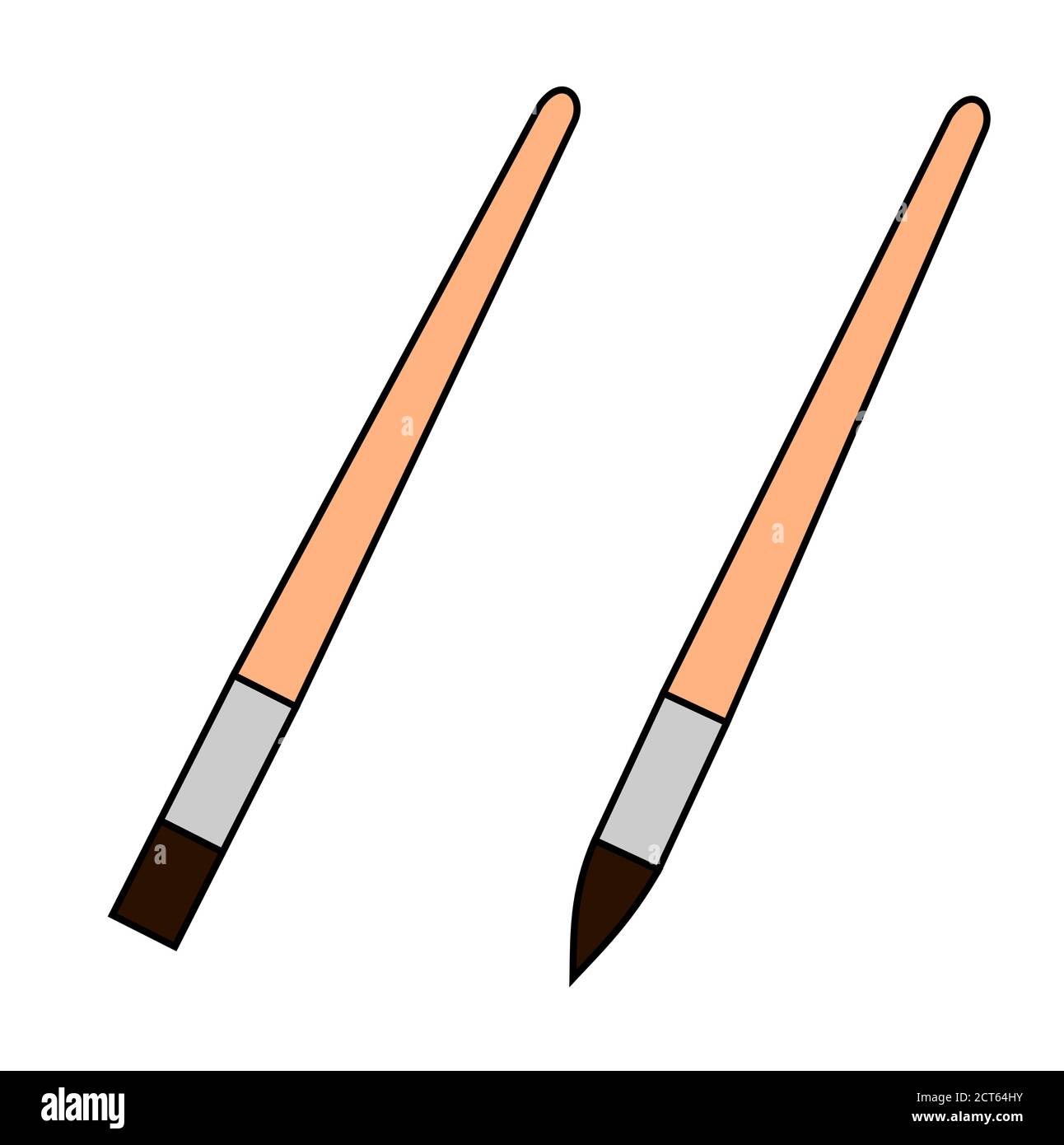 Flat and round artistic paintbrush, Paint brushes isolated on white ...