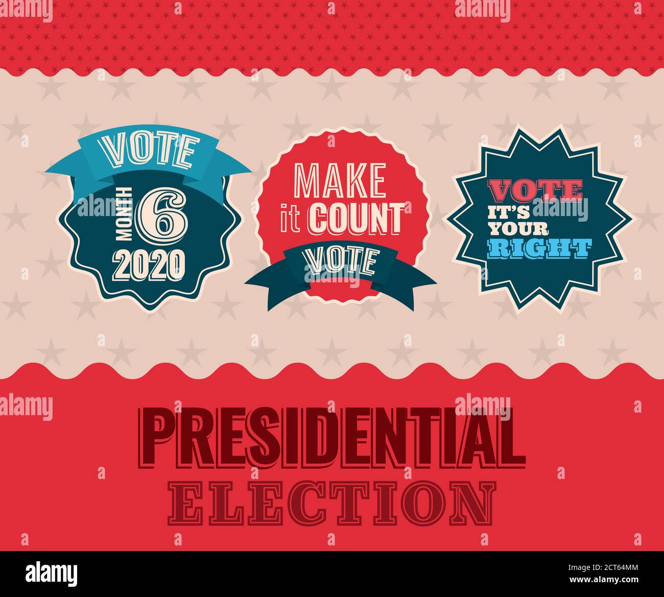 three vote seal stamps with ribbons on starry background vector design ...