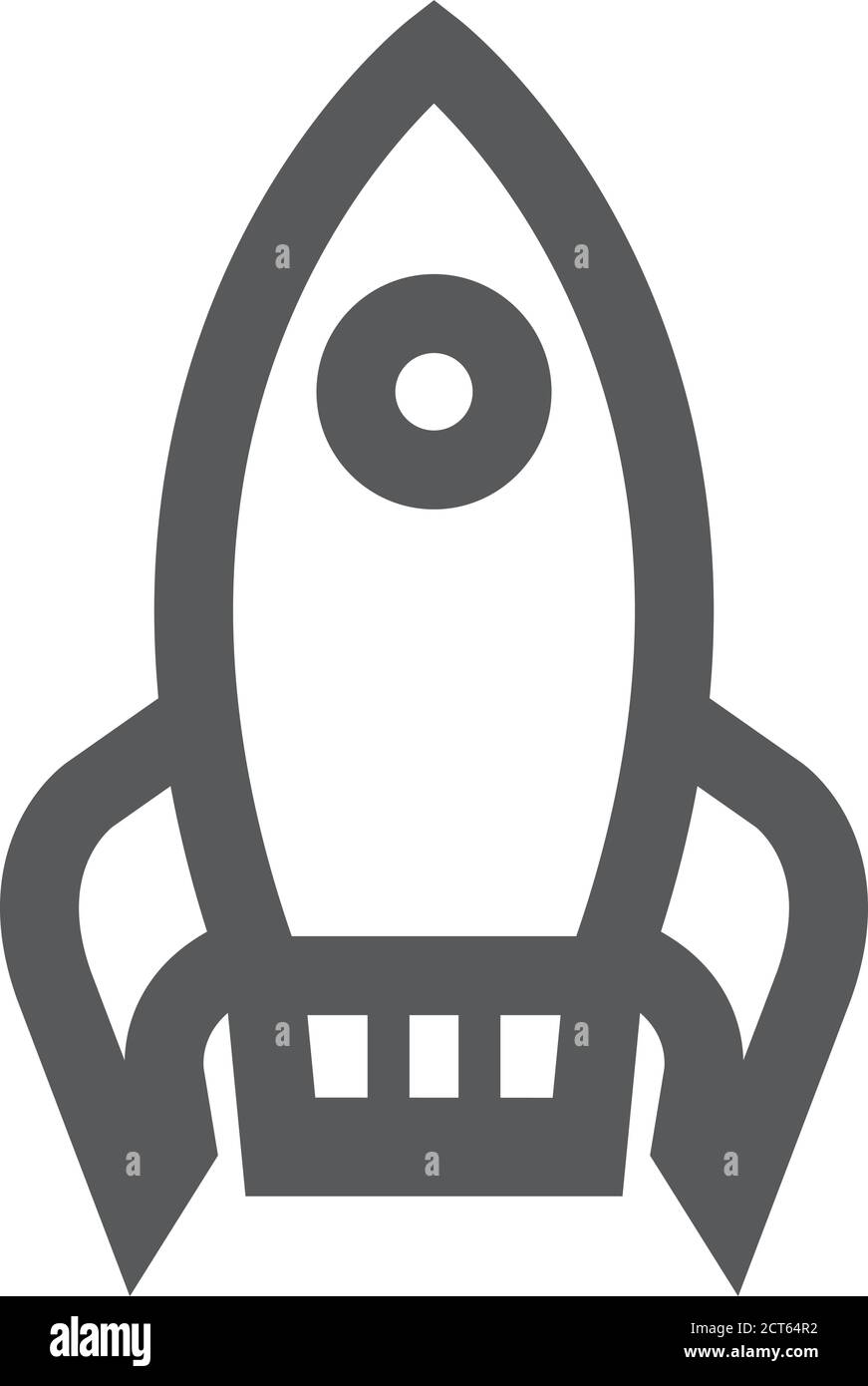 Rocket icon in thick outline style. Black and white monochrome vector ...