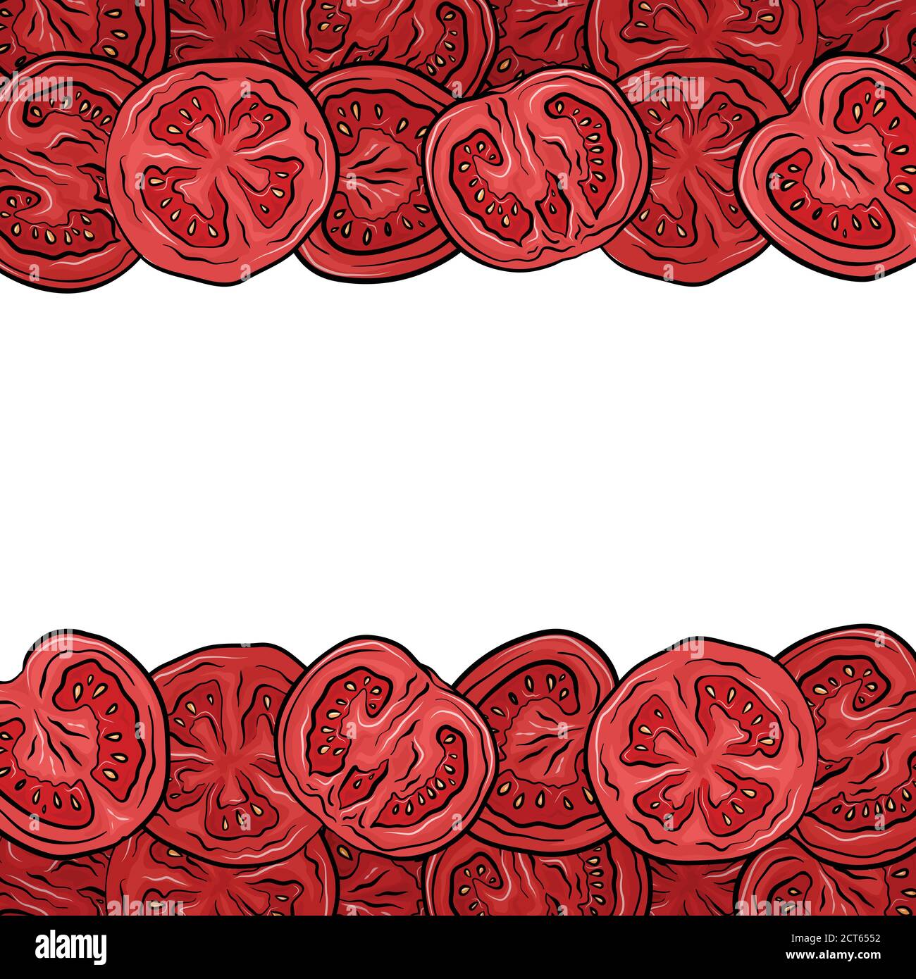 Cards with borders of tomatoes in a cut and place for text. Vector ...