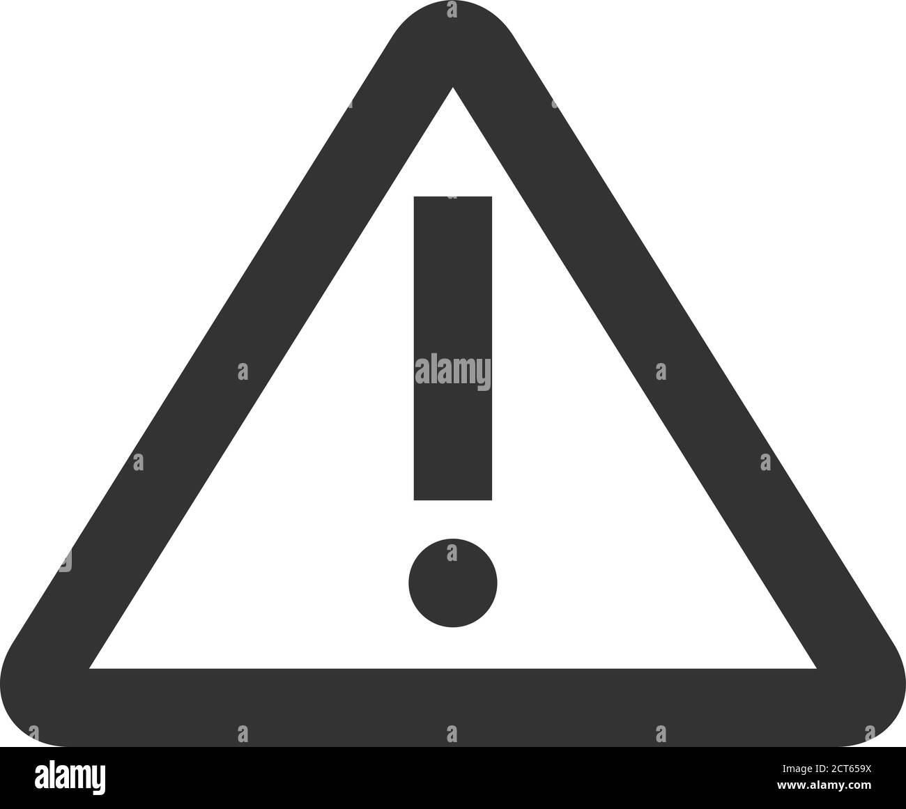 Warning sign icon in thick outline style. Black and white monochrome ...