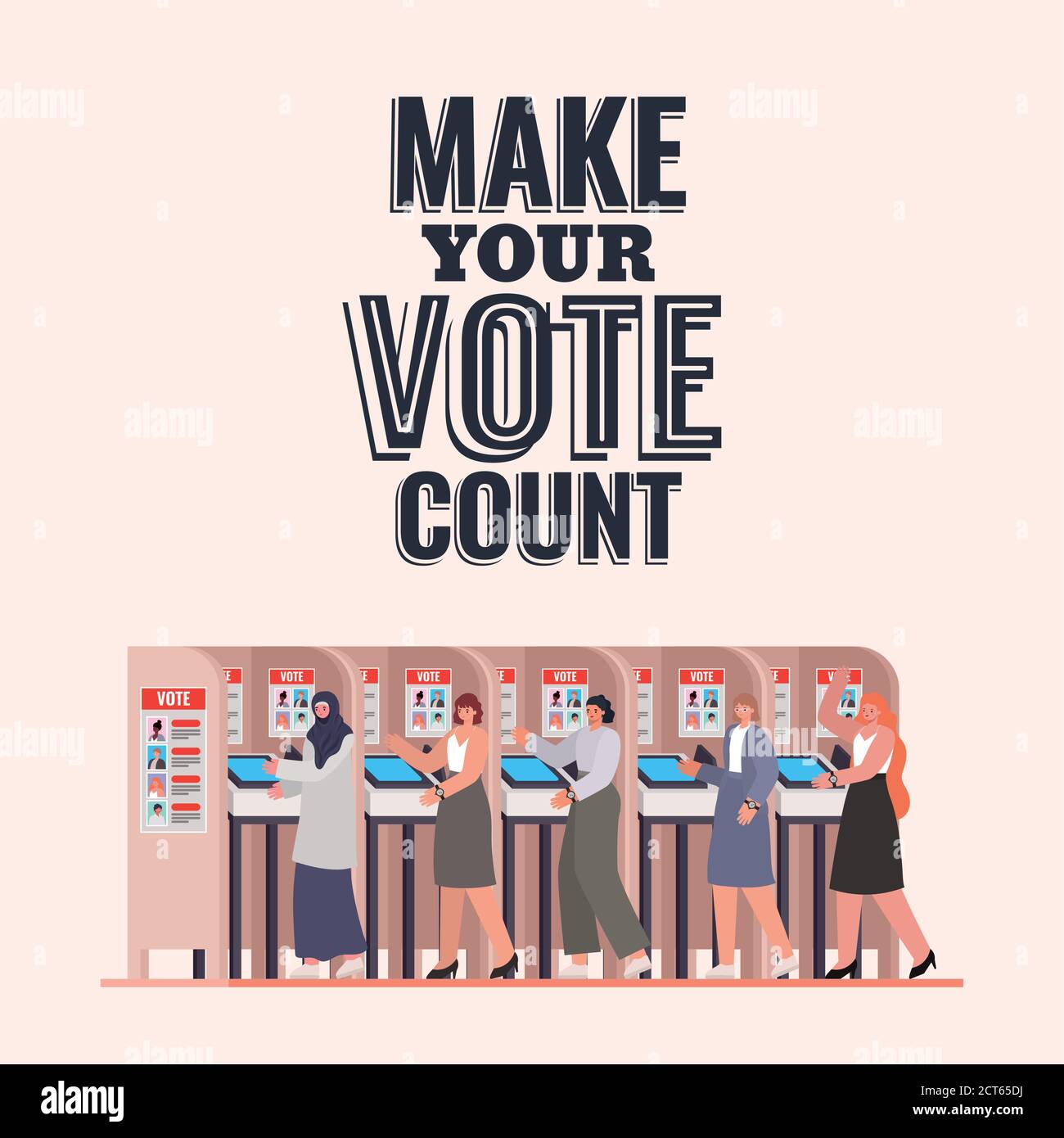 women at voting booth with make your vote count text vector design ...