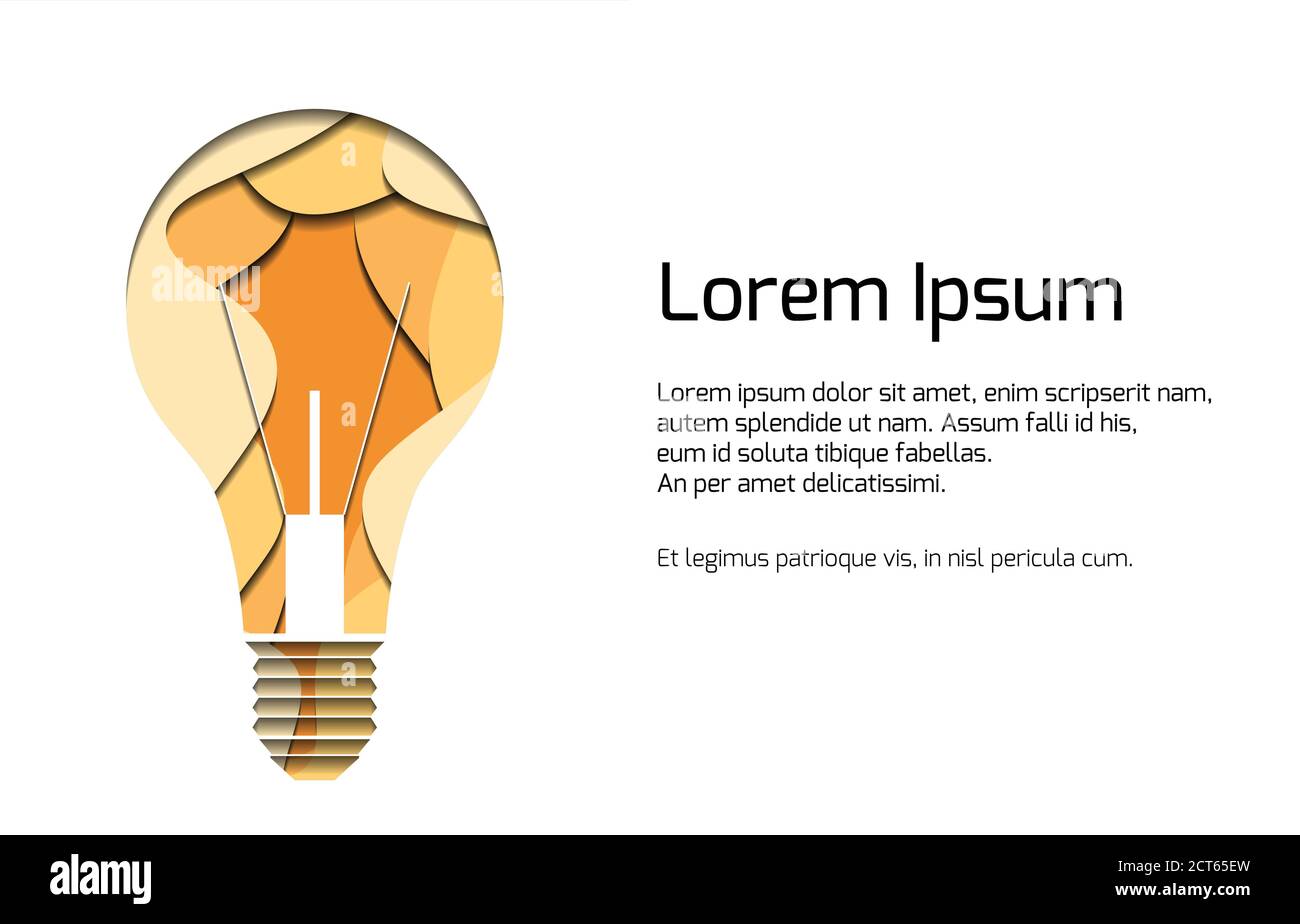 Banner with 3d Illustration of a light bulb cut from paper. Multi level ...