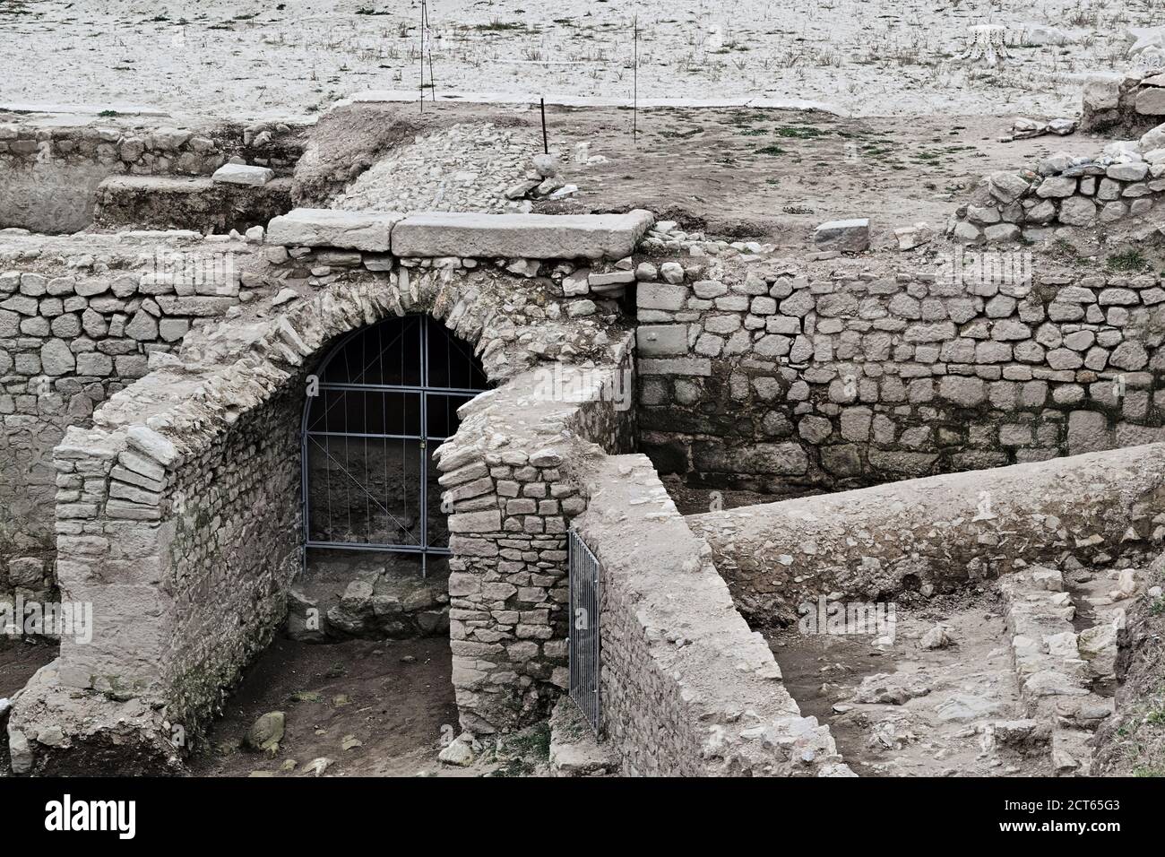 Entrance to Roman bath house. Archaeological site of the ancient town ...