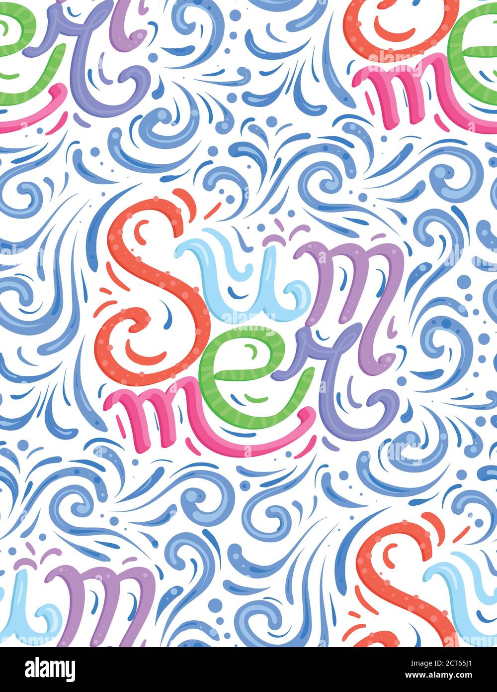 Seamless calligraphic pattern with lettering funny Summer written by ...