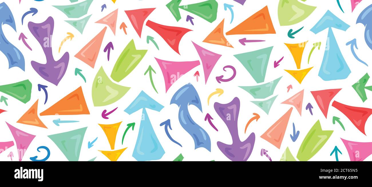 Seamless pattern of hand drawn multicolored different chaotic arrows on ...
