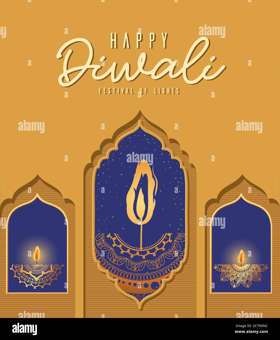 Happy diwali mandalas candles in windows vector design Stock Vector ...