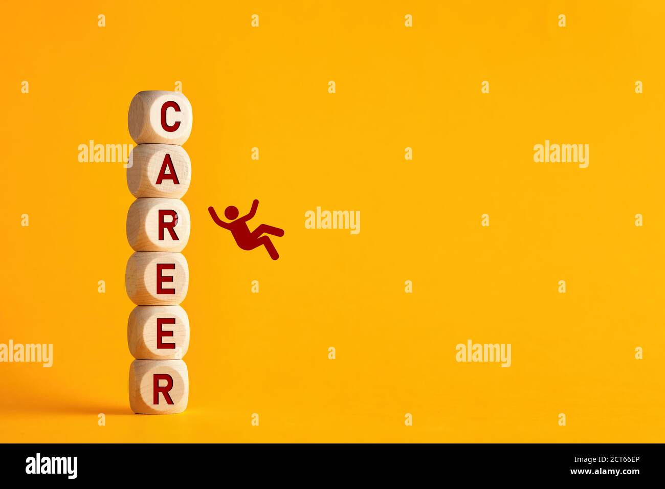 The word career on wooden cubes with a stick man icon falling down ...