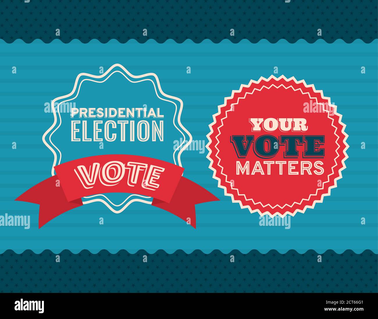 two vote seal stamps on blue and striped background vector design Stock ...