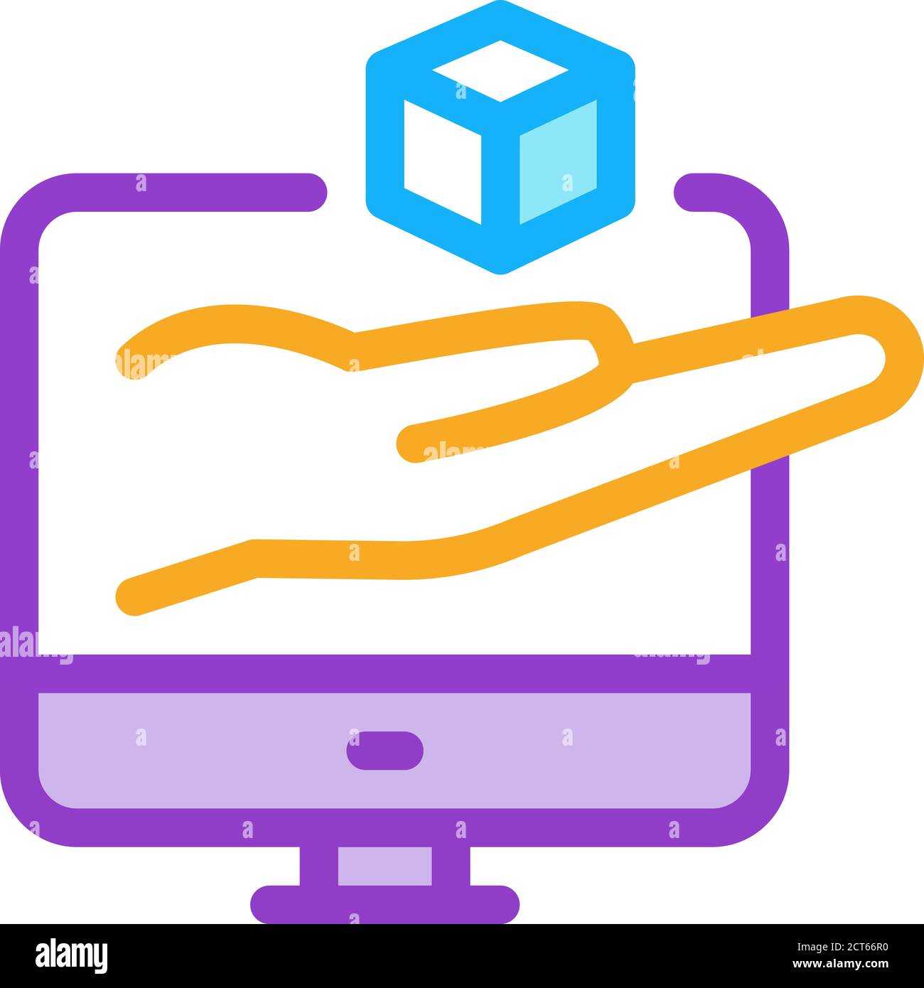 hand hold cube computer screen icon vector outline illustration Stock ...