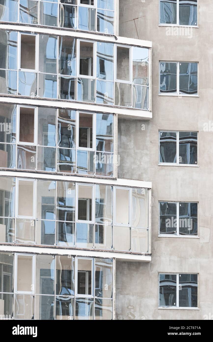 Construction site of a high-rise building with window frames Stock ...