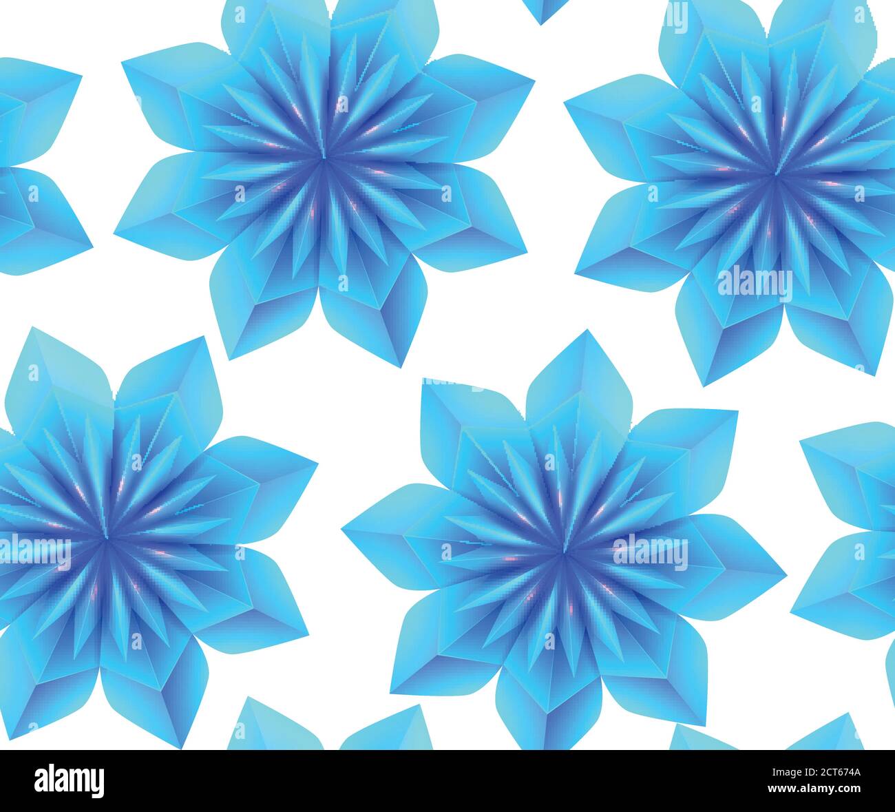 Seamless pattern with 3d blue origami snowflakes on a white background ...