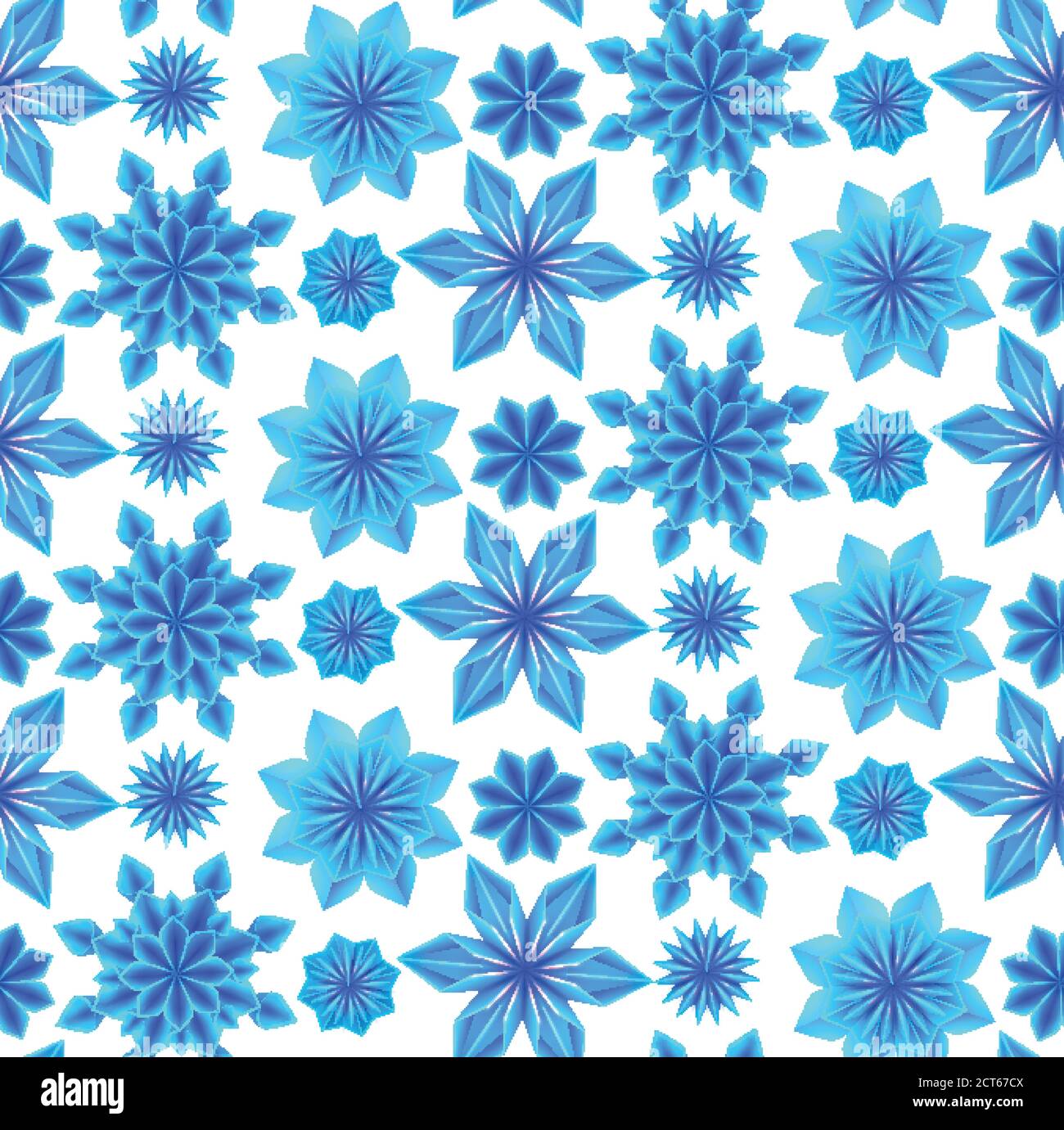 Seamless pattern with 3d blue origami snowflakes on a white background ...