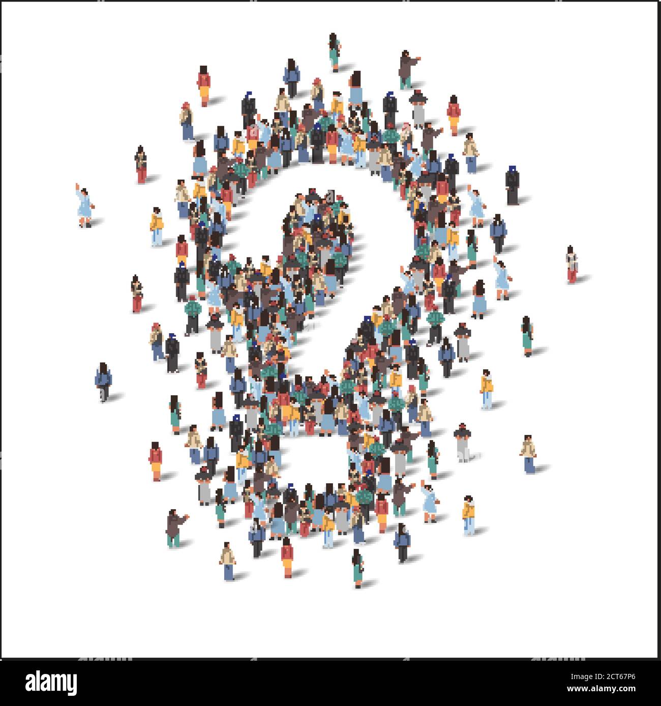 Large group of people forming together question mark symbol, flat ...