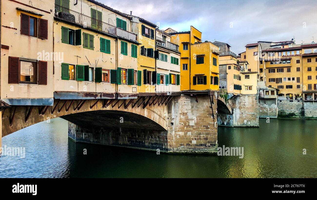 The Ponte Vecchio is a medieval stone closed-spandrel segmental arch ...
