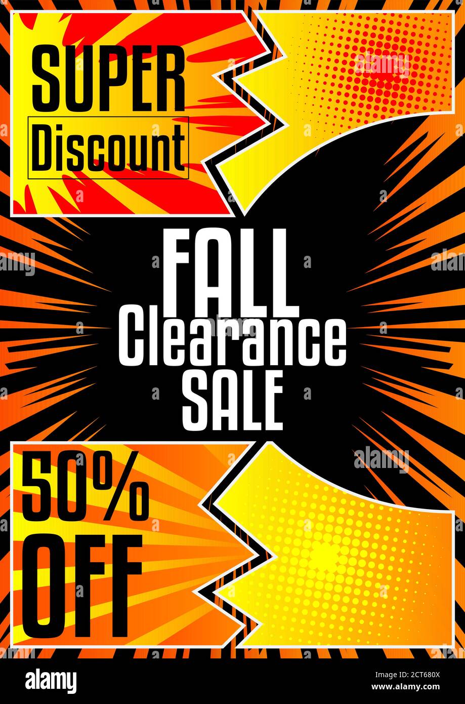 Comic book Autumn, Fall sale social media post design. Cartoon colored ...