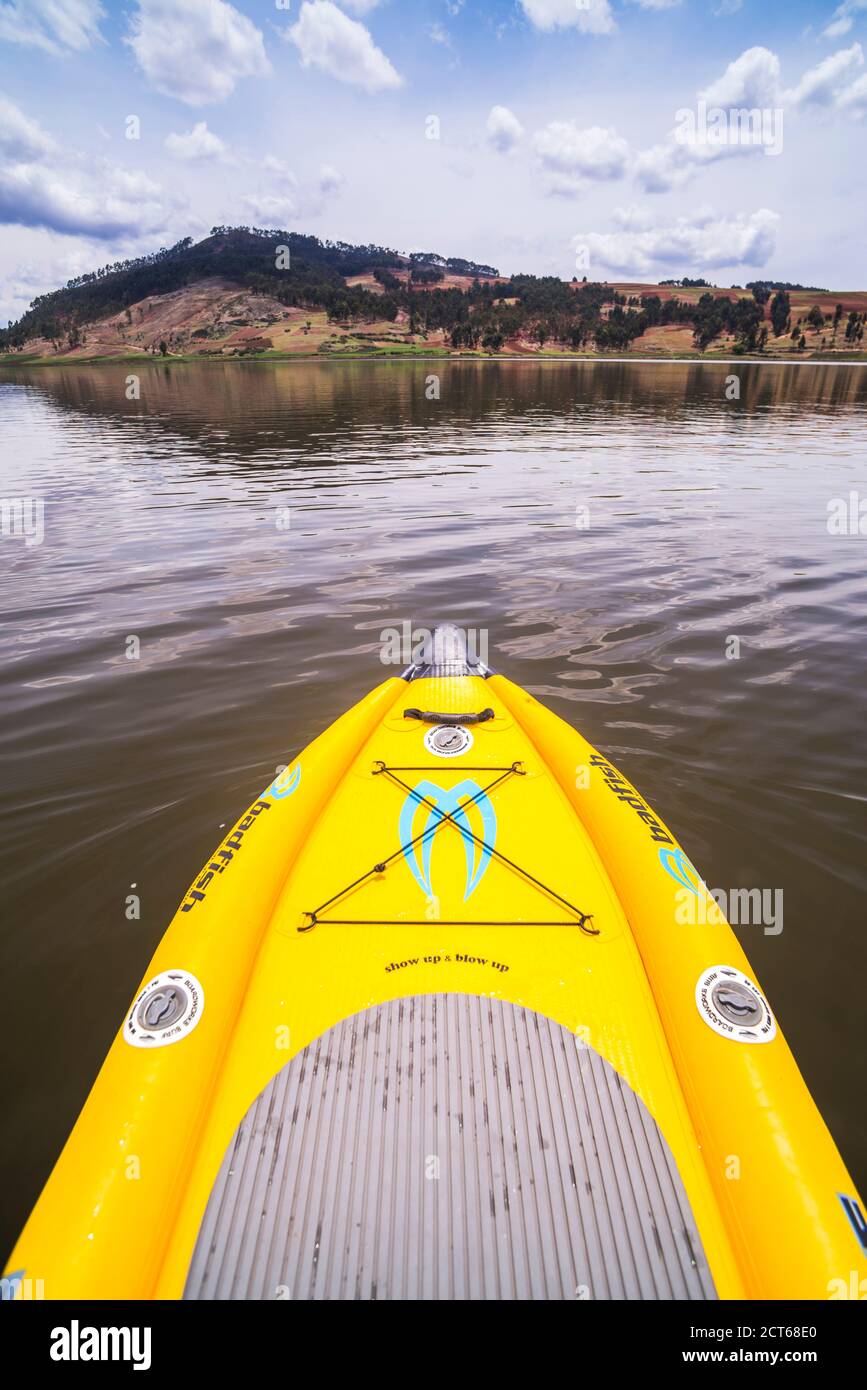 Cusco (Cuzco), Paddleboarding at Huaypo Lake, Peru, South America Stock ...
