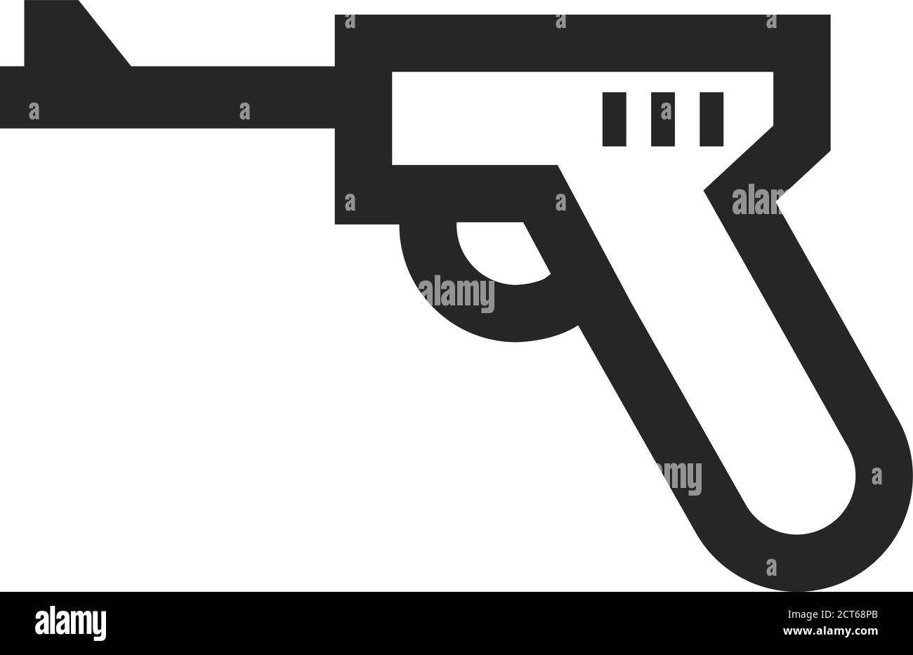 Hand gun icon in thick outline style. Black and white monochrome vector ...