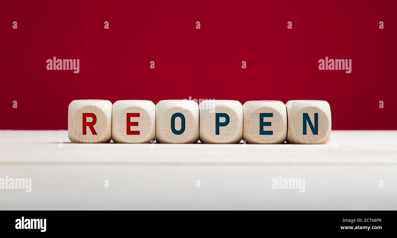 Reopen concept after the coronavirus pandemic. The word reopen on ...