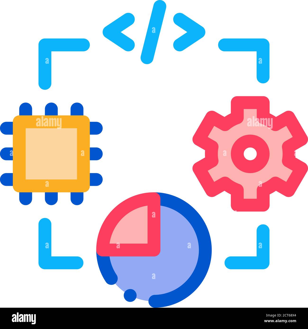 microchip programming code mechanical gear and infographic icon vector ...