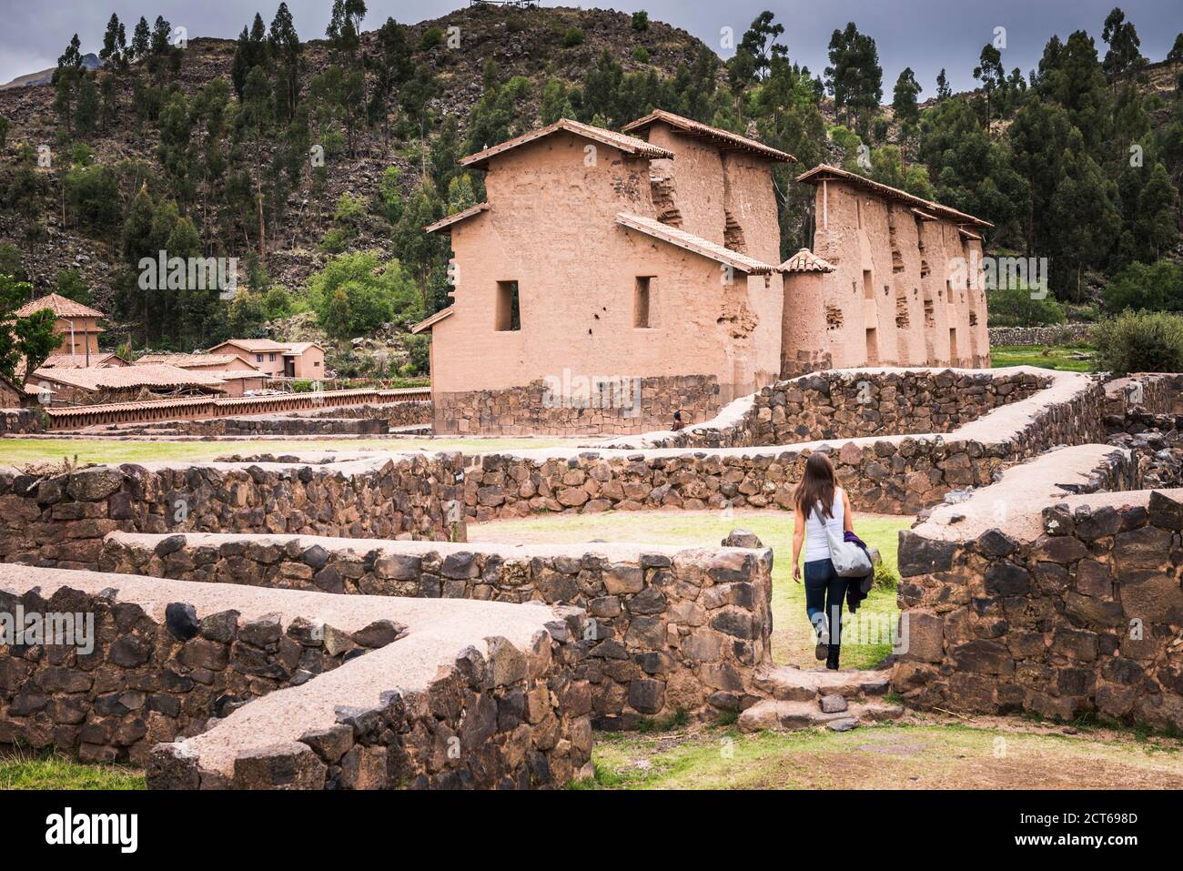Tourists at Raqchi, an Inca archaeological site in the Cusco Region of ...