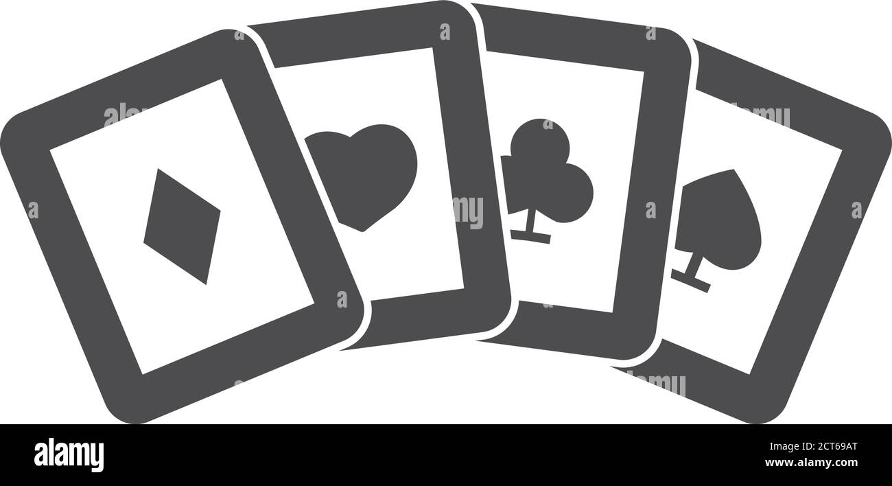 Playing cards icon in thick outline style. Black and white monochrome ...