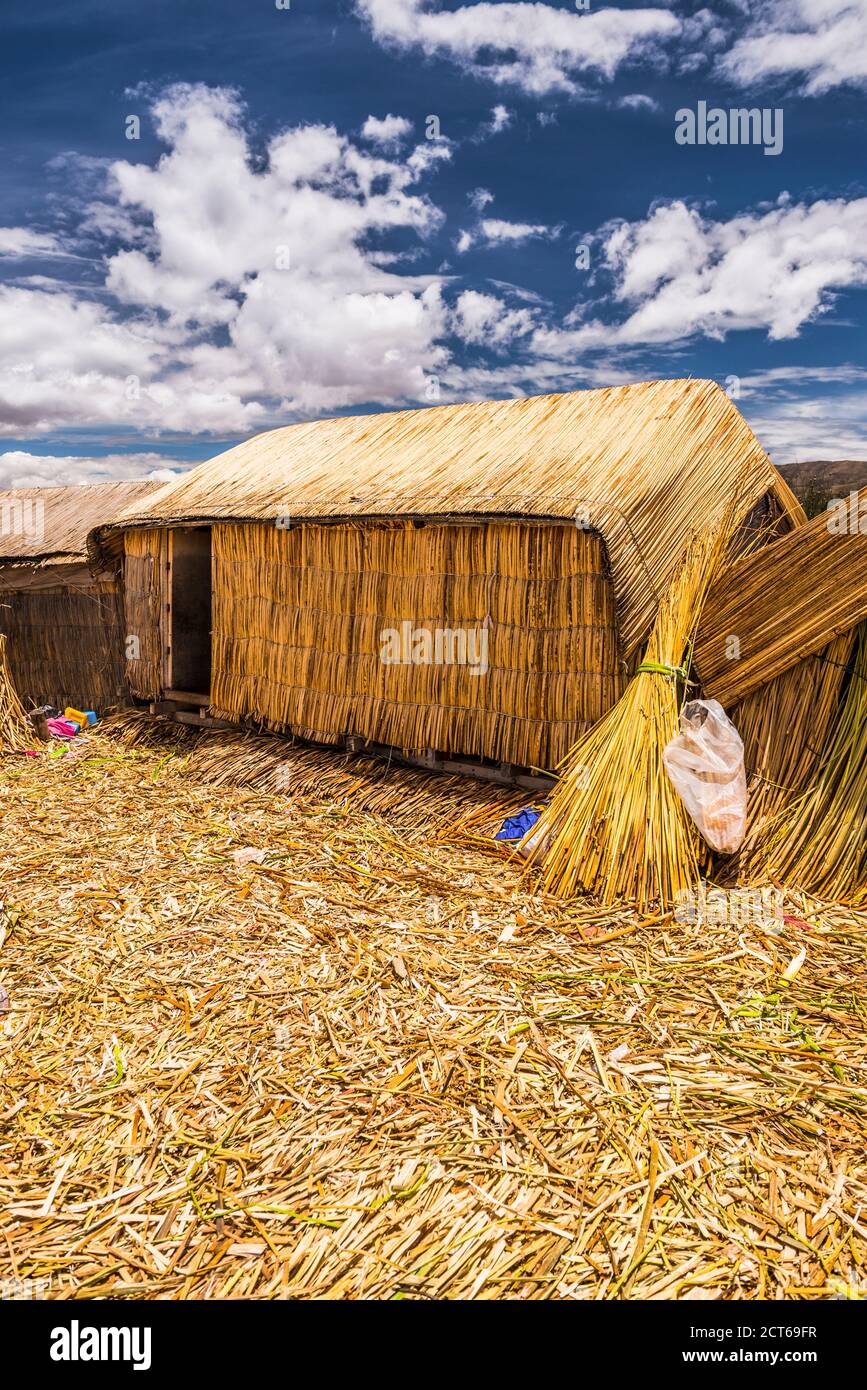 House on Uros Floating Reed Islands, Lake Titicaca, Puno Province, Peru ...