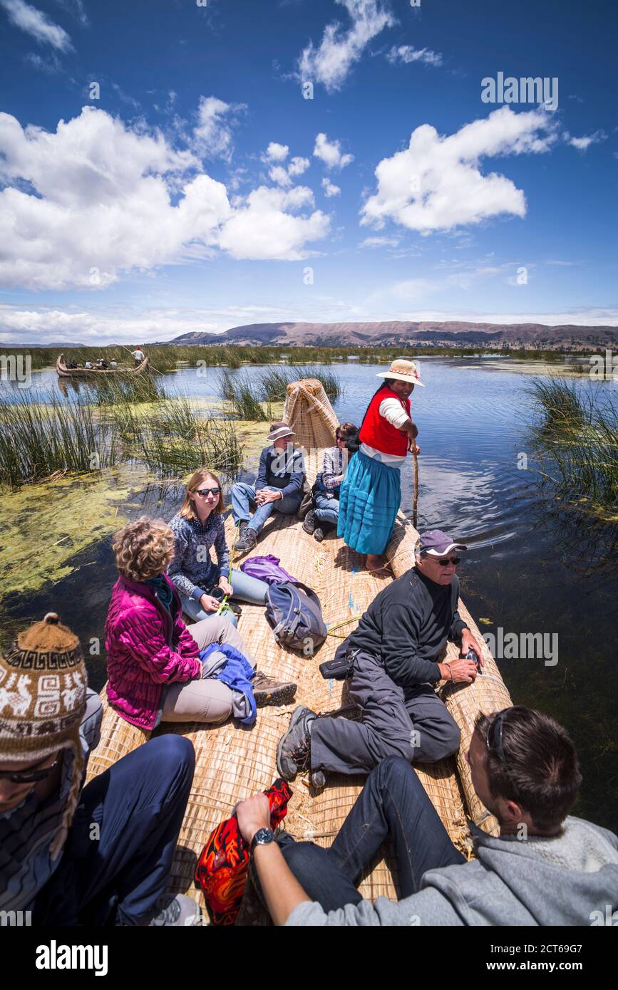 Reed Boat trip at Uros Floating Reed Islands, Lake Titicaca, Puno ...
