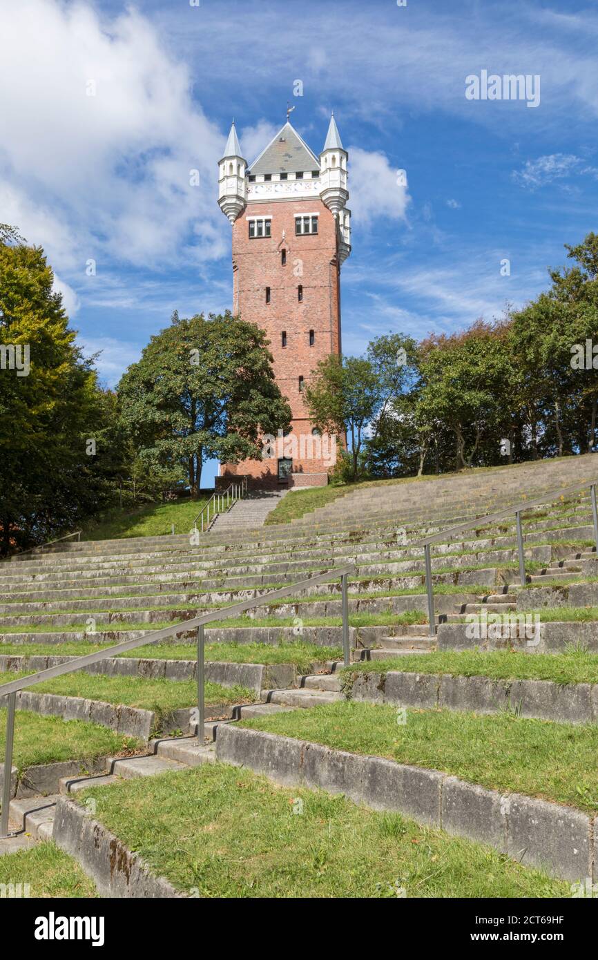 Historic water reservoir tower above the amphitheatre at city park of ...