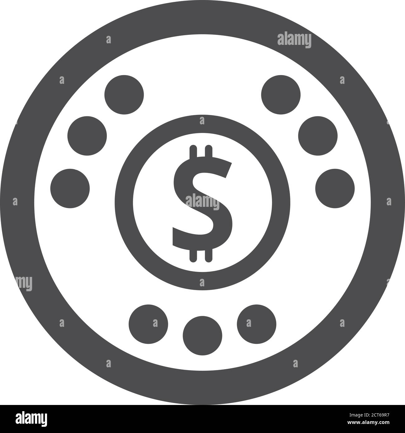 Gambling coin icon in thick outline style. Black and white monochrome ...