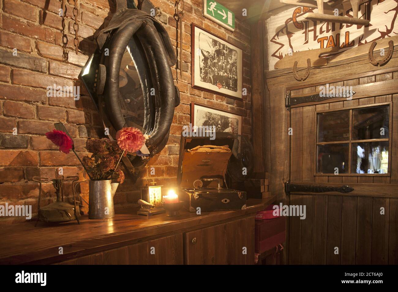 A hotel with old fashioned retro styled rooms, and rustic objects, bar ...