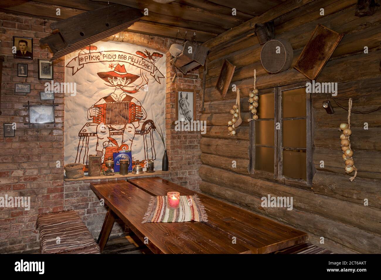 A hotel with old fashioned retro styled rooms, and rustic objects ...