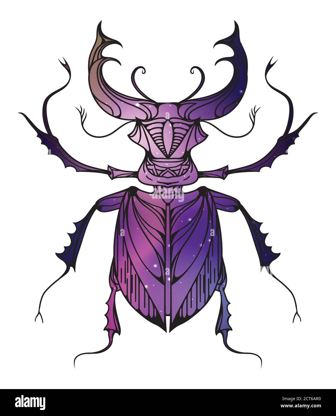 Hand drawn vintage stag beetle with a boho pattern and cosmic ...