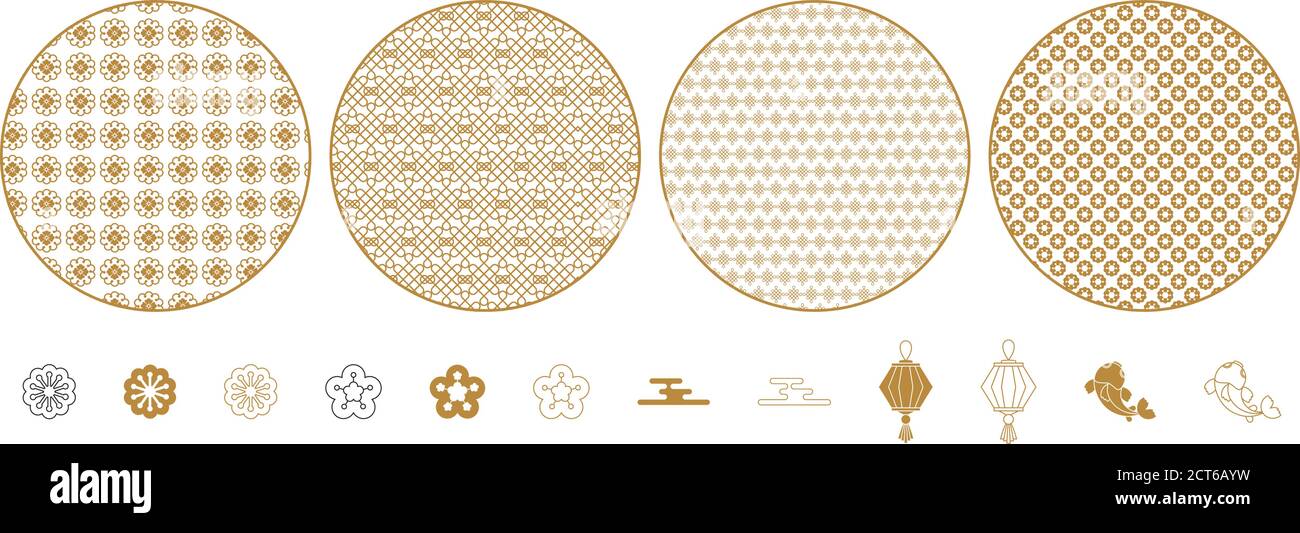 Round decorative elements with geometric and floral patterns Stock ...