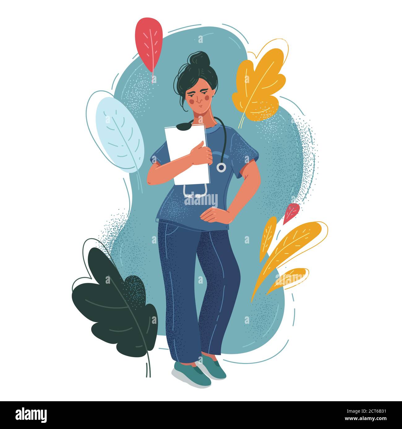 Emergency doctor stands with stethoscope and clipboard. Doctor in ...