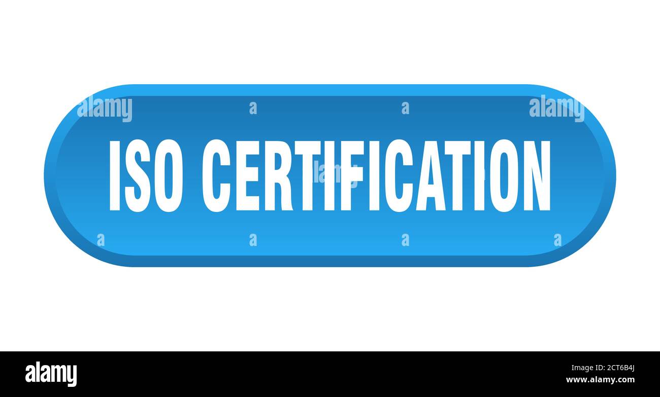 iso certification button. rounded sign isolated on white background ...