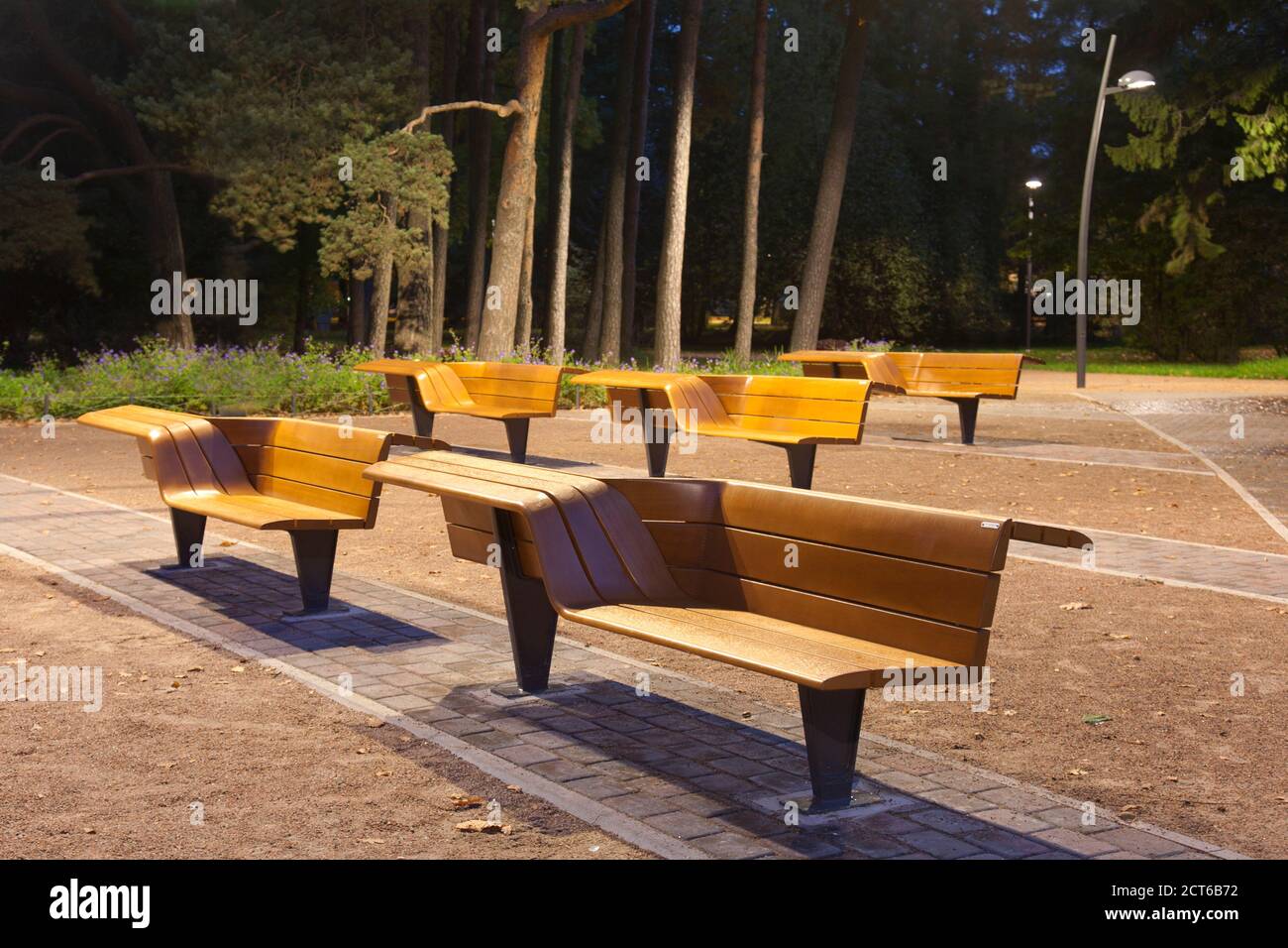 Contemporary Benches at a Park Stock Photo - Alamy