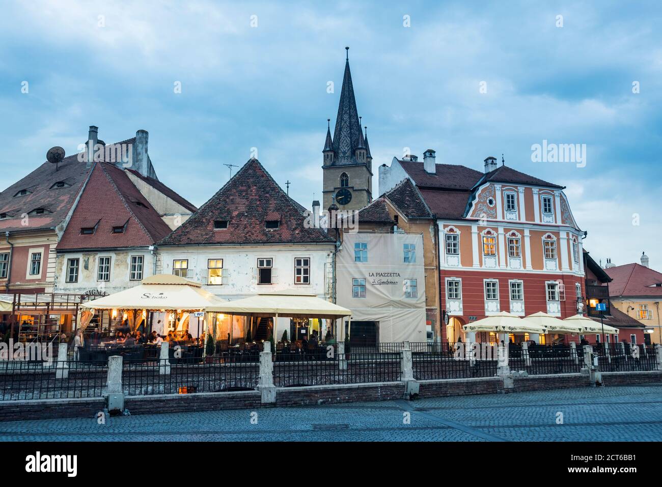 The Lutheran Cathedral of Saint Mary, a gothic church in Sibiu at night ...