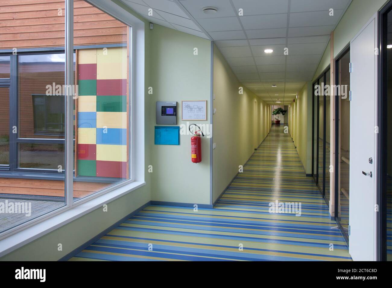 Colorful School Hallway, with a striped floor Stock Photo - Alamy