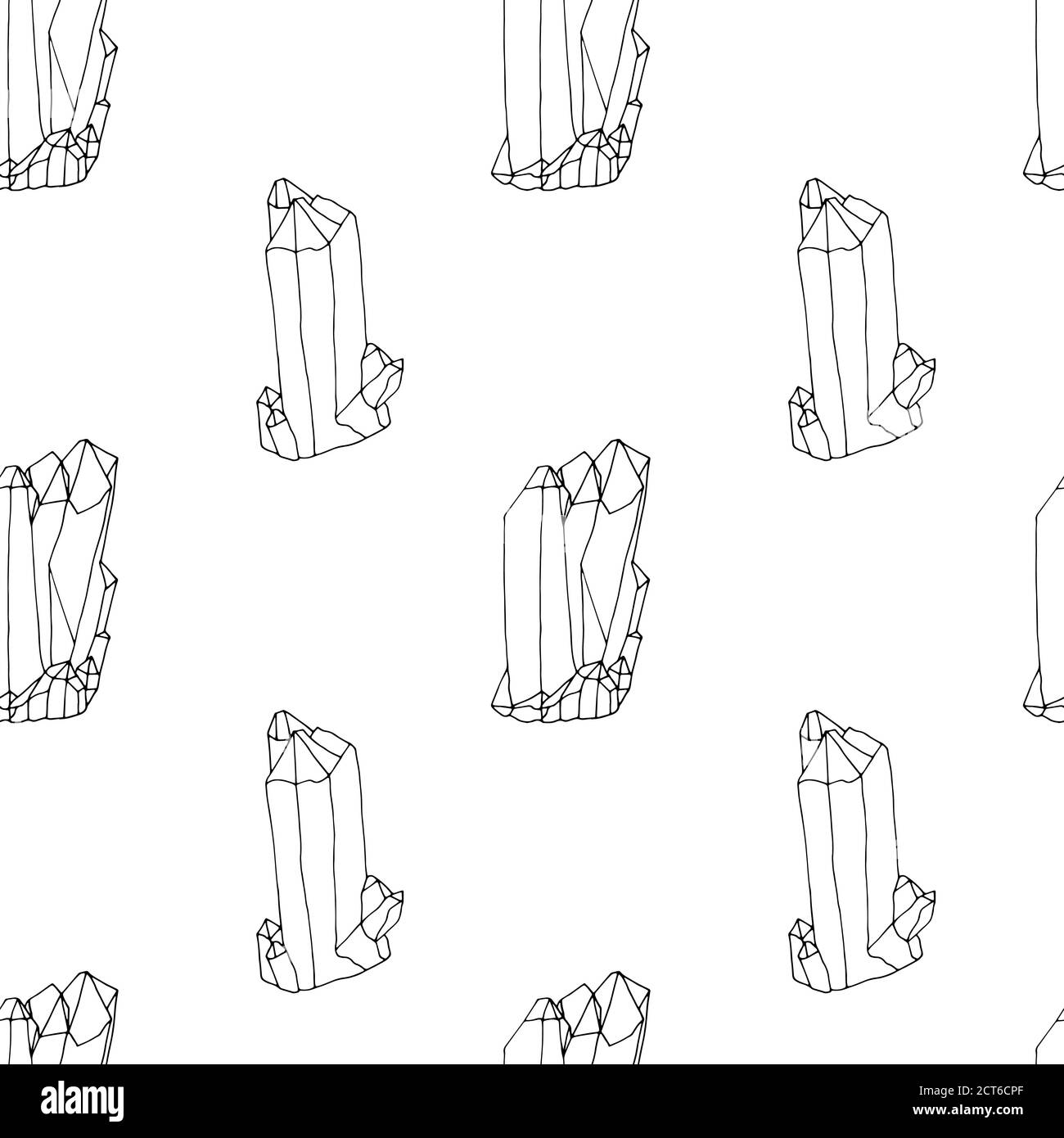 Monochrome seamless pattern with hand drawn crystals on white ...