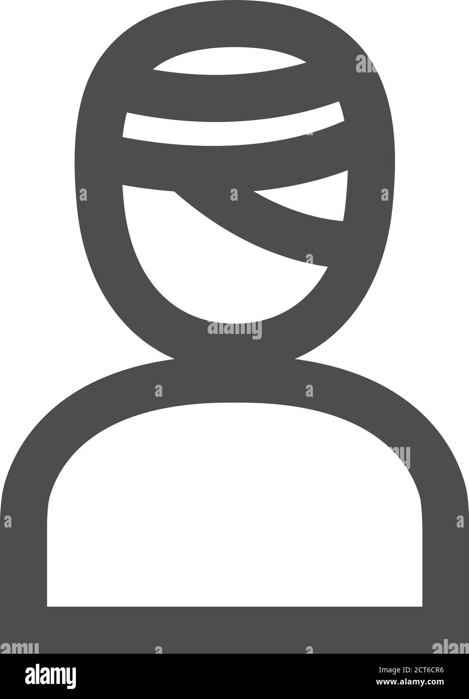 Injured head icon in thick outline style. Black and white monochrome ...