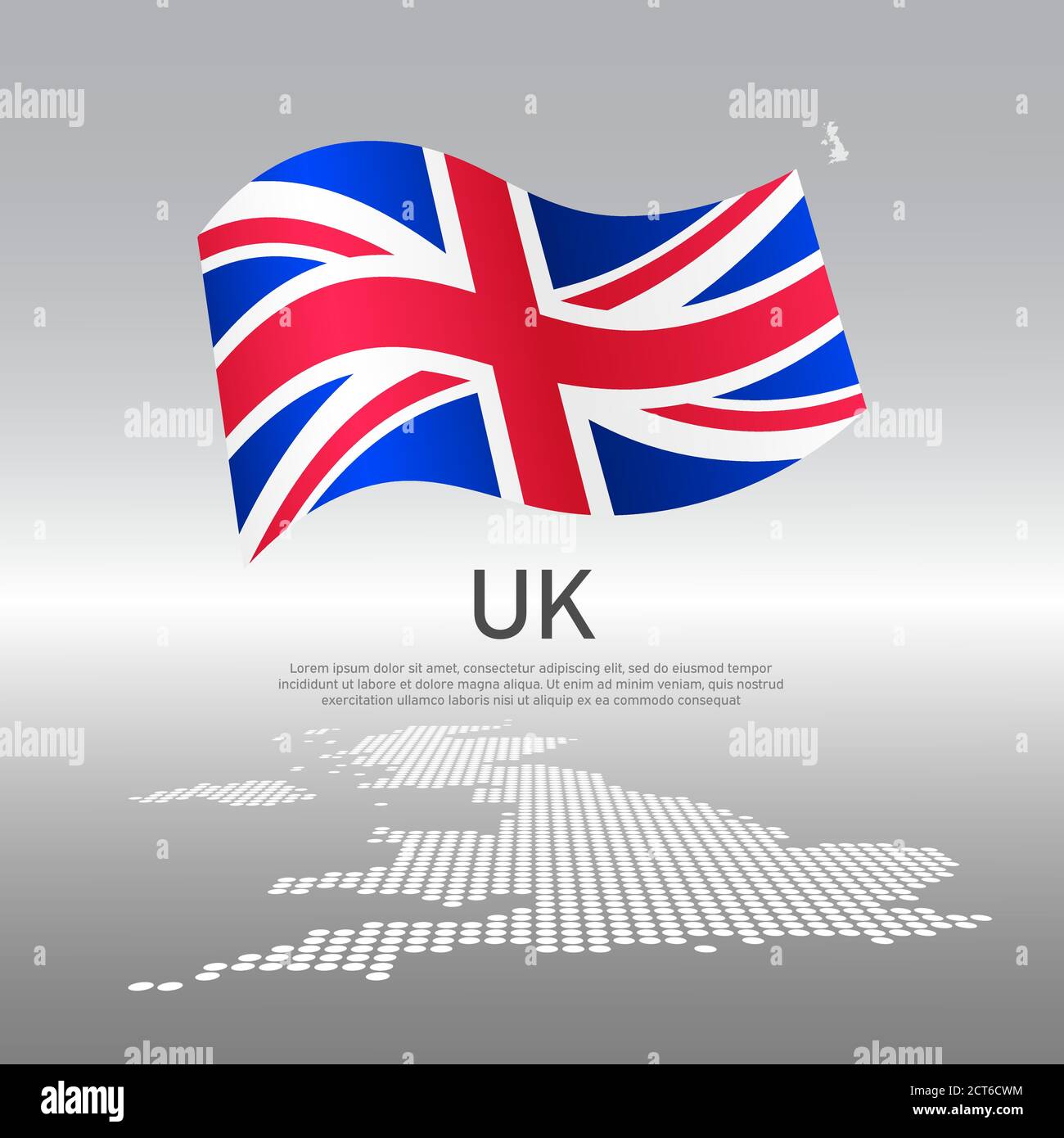 Uk wavy flag and mosaic map on light background. Creative background ...