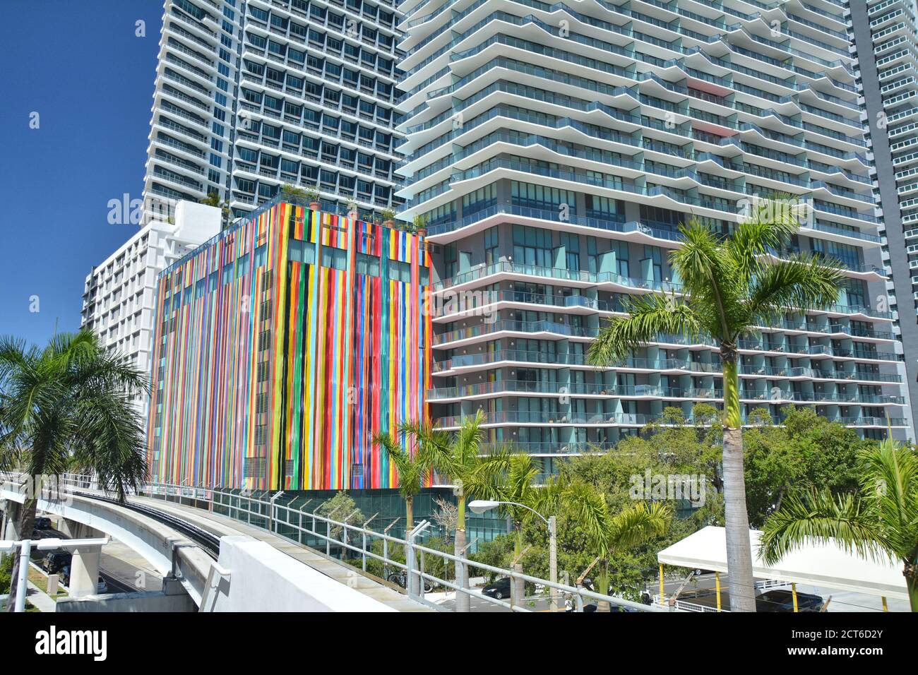 MIAMI BEACH, USA - MARCH 19, 2017 : Miami Downtown landmark, metromover ...