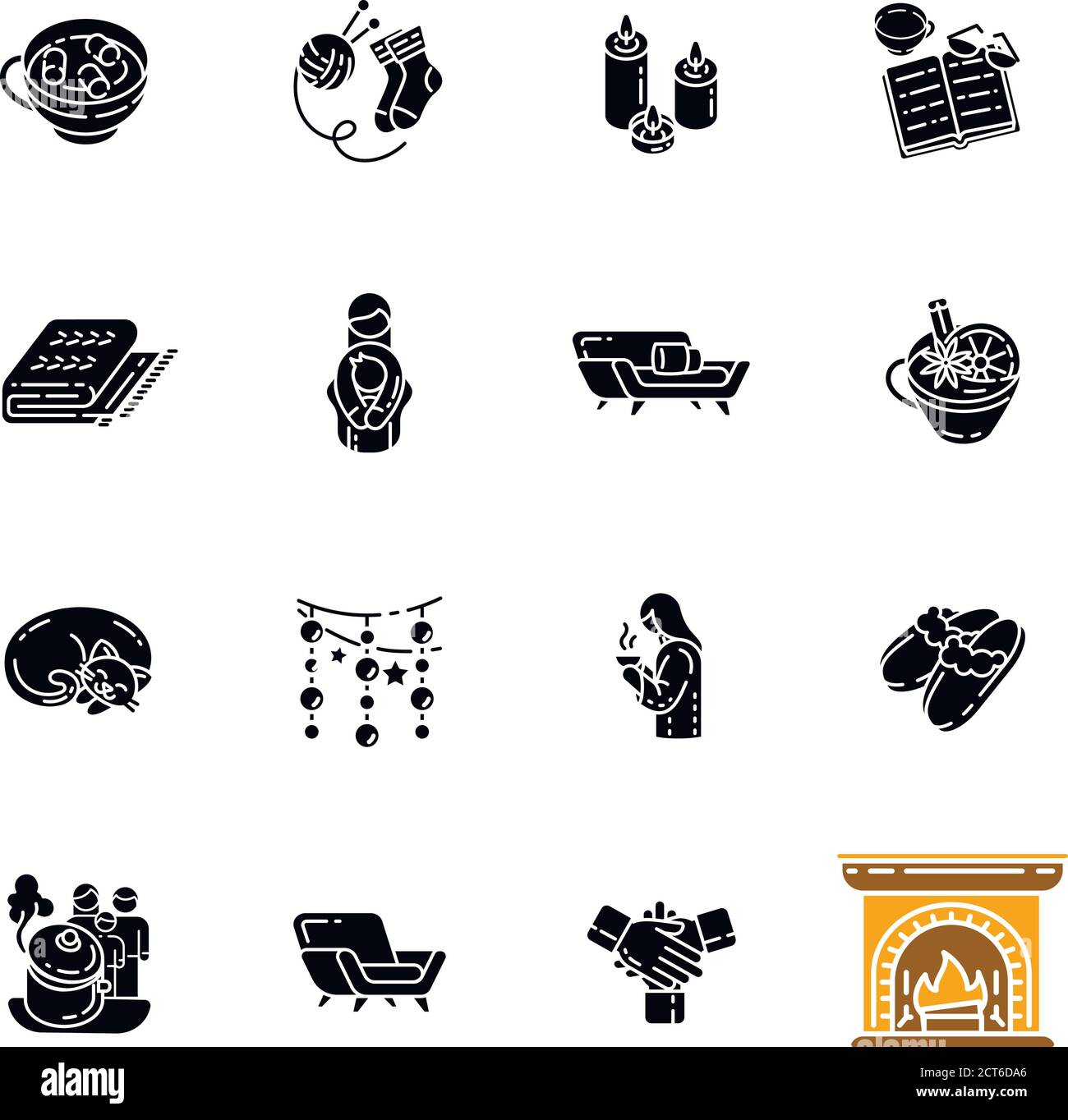 Cozy danish trend black glyph icons set on white space Stock Vector ...